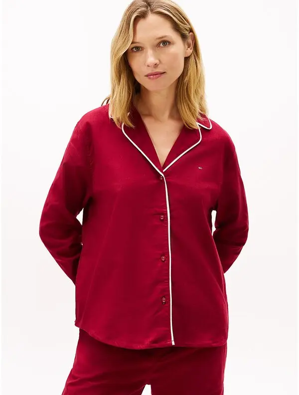 Tommy Hilfiger Flannel Herringbone Sleep Shirt Red - Rouge