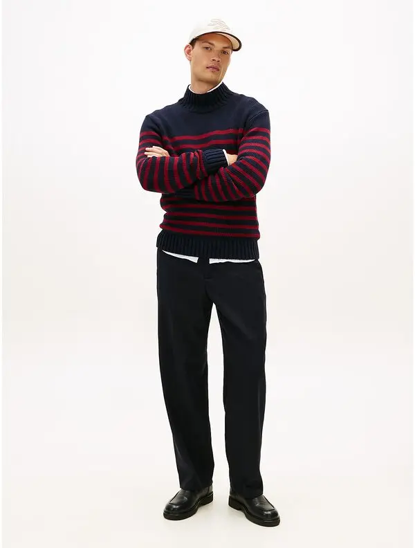 Tommy Hilfiger Relaxed Breton Stripe Mockneck Sweater