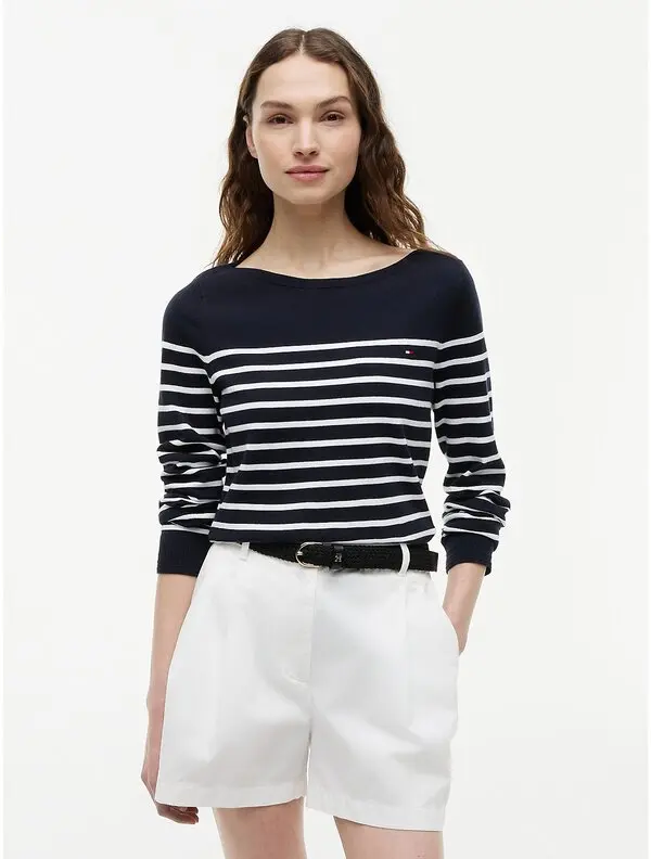 Tommy Hilfiger Striped Boatneck Sweater - Navy