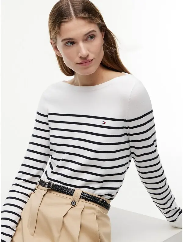 Tommy Hilfiger Striped Boatneck Sweater - Ecru