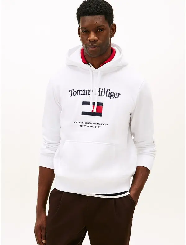 Tommy Hilfiger Embroidered Flag Logo Hoodie - White