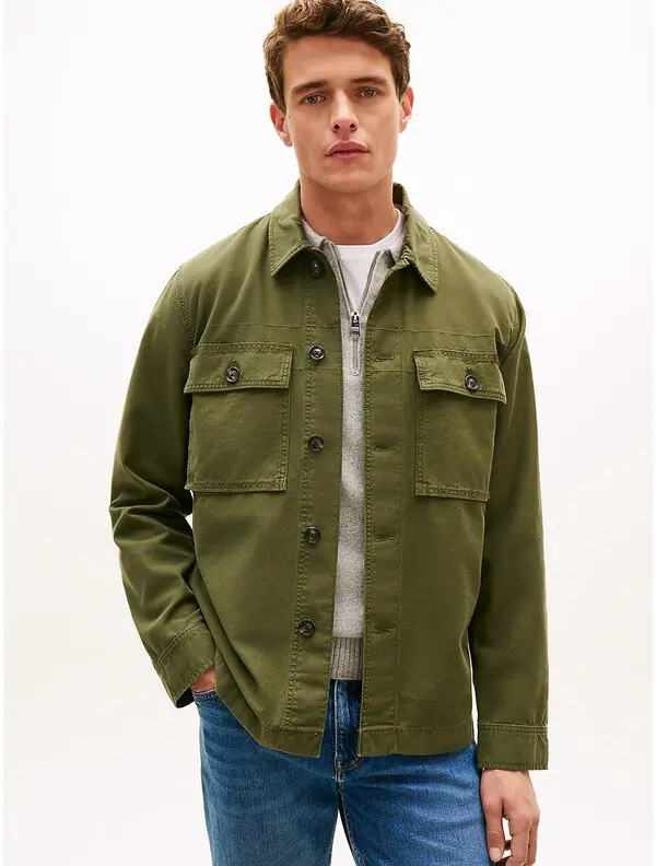 Tommy Hilfiger Garment-dyed Utility Shirt Jacket Green - Arctic Spruce