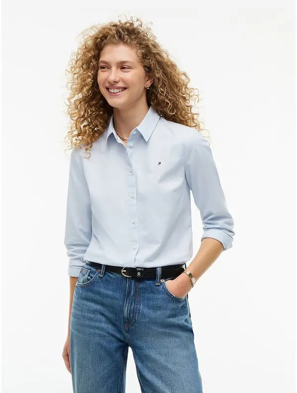 Tommy Hilfiger Regular Fit Stretch Oxford Shirt - Light Blue
