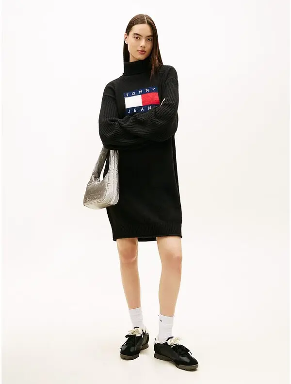 Tommy Hilfiger Turtleneck Sweater Dress With Flag Logo