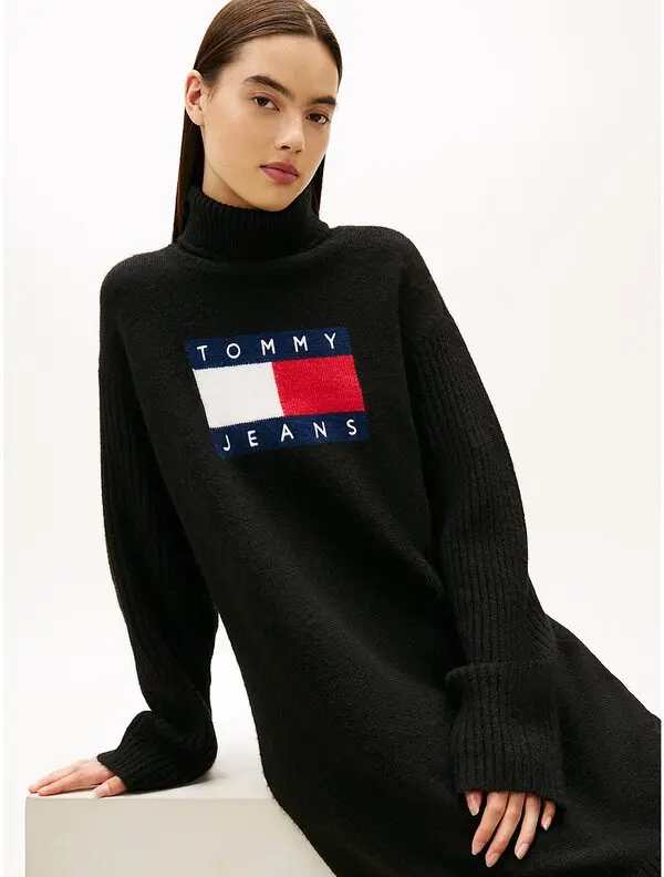 Tommy Hilfiger Turtleneck Sweater Dress With Flag Logo
