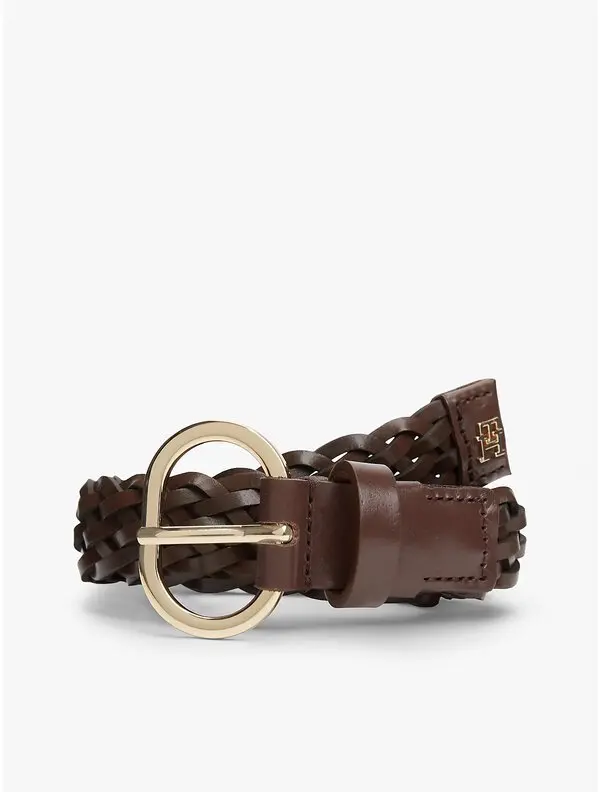 Tommy Hilfiger Woven Leather Belt With Oval Buckle - Rich Walnut