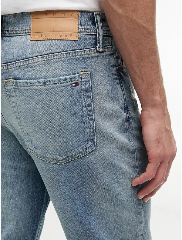 Tommy Hilfiger Straight Leg Jeans With Distressed Detailing - Medium Wash Denim