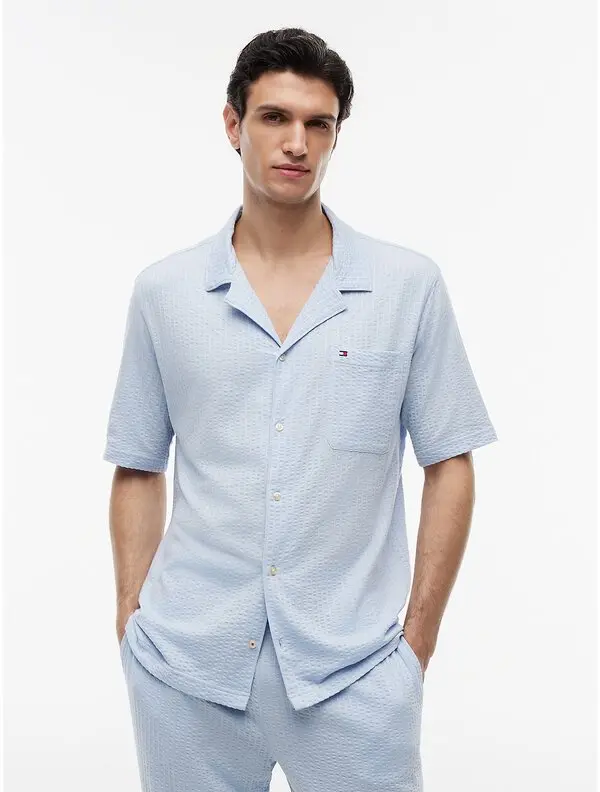 Tommy Hilfiger Short-sleeve Seersucker Sleep Shirt - Blue Wave