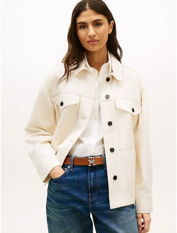 Tommy Hilfiger Oversized Twill Utility Shirt Jacket - Ecru
