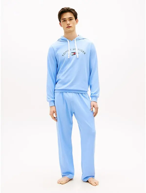 Tommy Hilfiger Hilfiger Logo Pique Sleep Pant Blue - Sea Spray