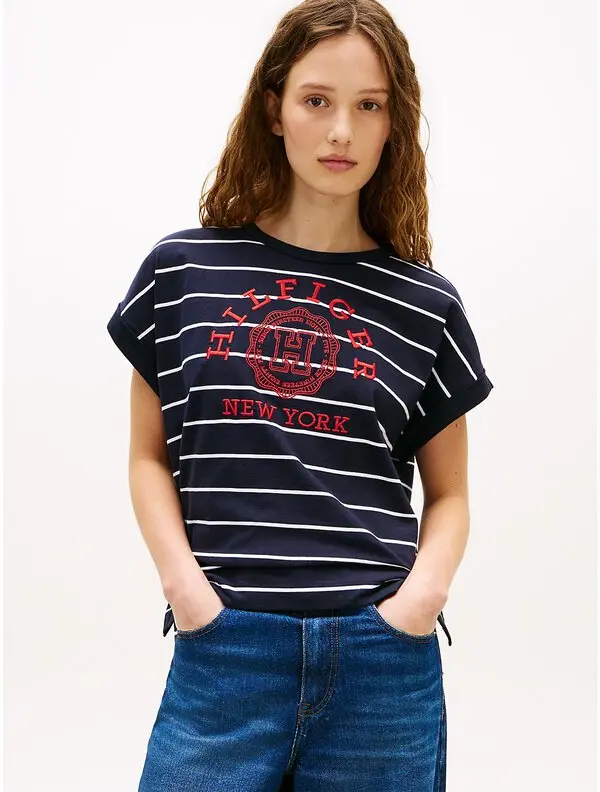 Tommy Hilfiger Arch Logo Striped Dolman Sleeve T-shirt