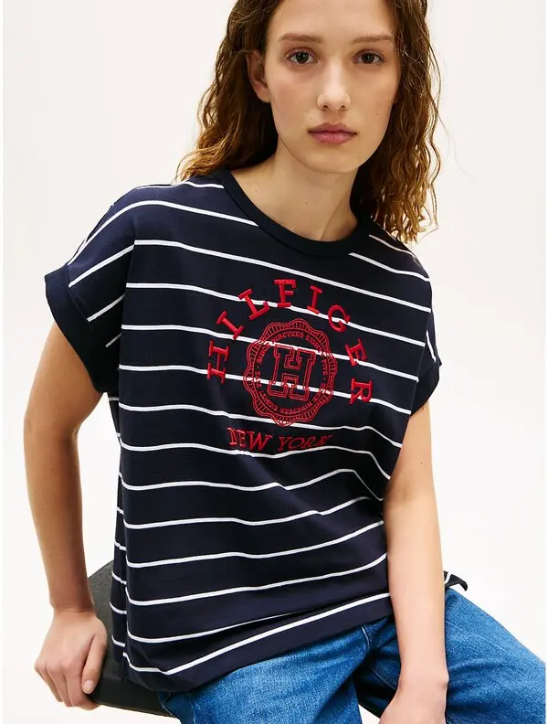 Tommy Hilfiger Arch Logo Striped Dolman Sleeve T-shirt