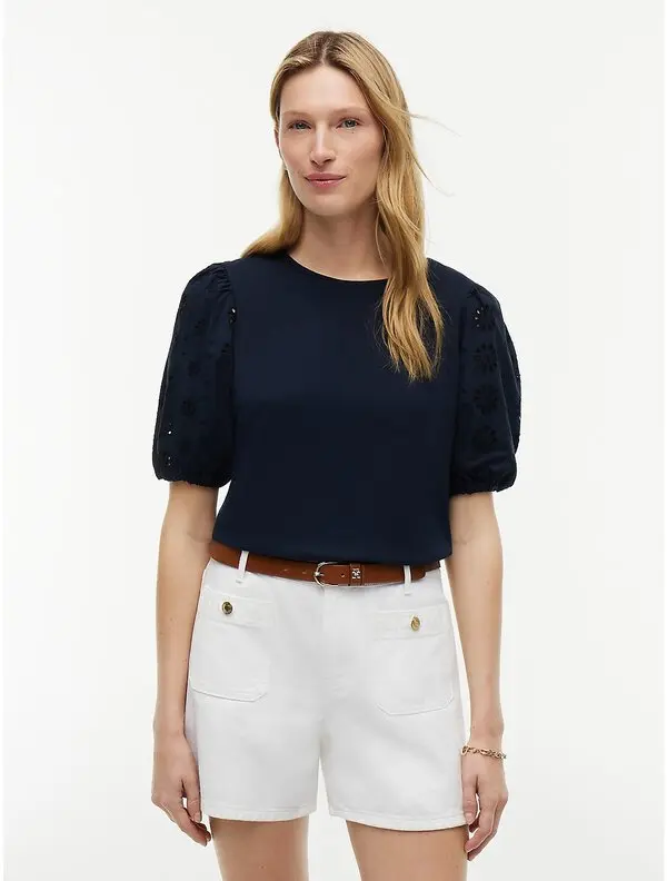 Tommy Hilfiger Embroidered Eyelet Mixed-media Top
