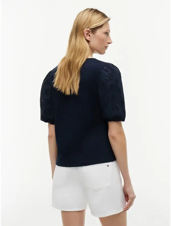 Tommy Hilfiger Embroidered Eyelet Mixed-media Top