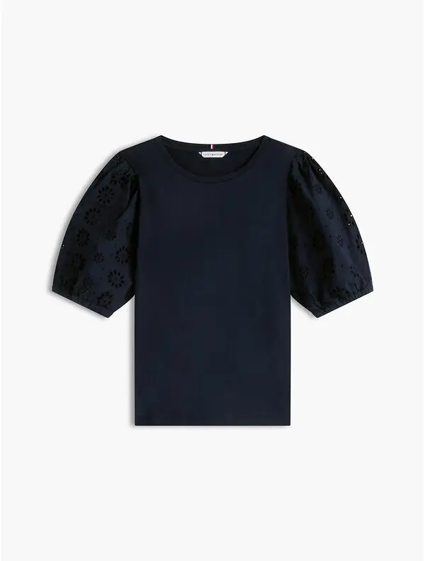 Tommy Hilfiger Embroidered Eyelet Mixed-media Top