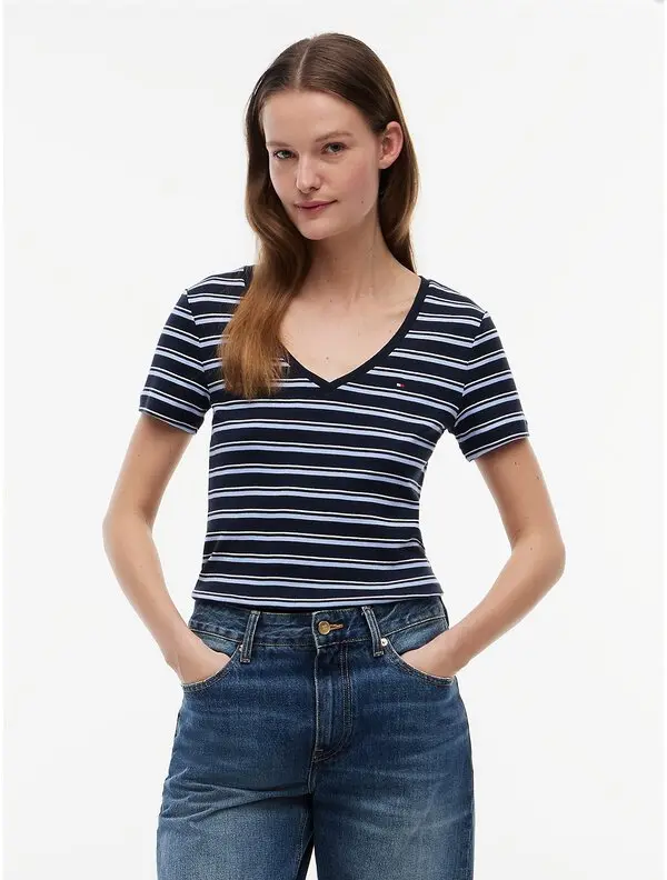 Tommy Hilfiger Striped V-neck T-shirt - Navy Multi