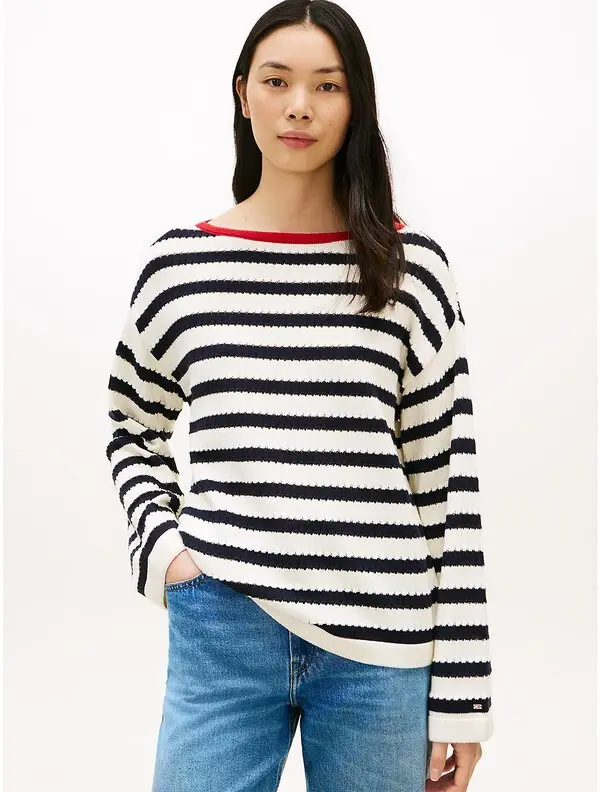 Tommy Hilfiger Breton Stripe Pointelle Boatneck Sweater