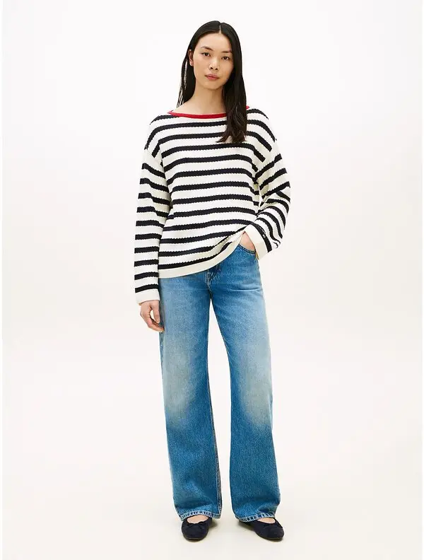 Tommy Hilfiger Breton Stripe Pointelle Boatneck Sweater