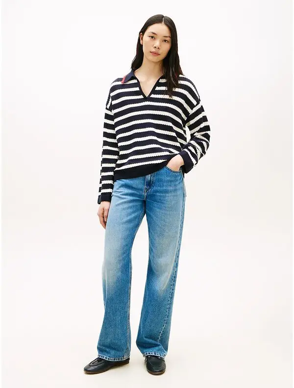 Tommy Hilfiger Breton Stripe Pointelle Sweater Polo
