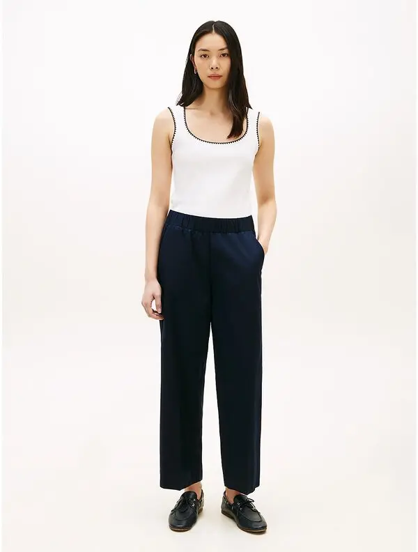 Tommy Hilfiger Wide-leg Ankle Pants With Elastic Waistband - Navy