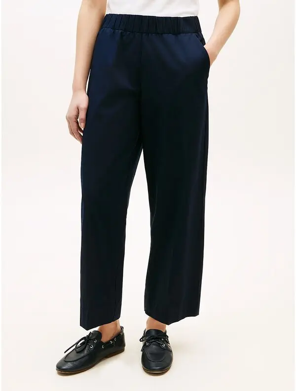 Tommy Hilfiger Wide-leg Ankle Pants With Elastic Waistband - Navy