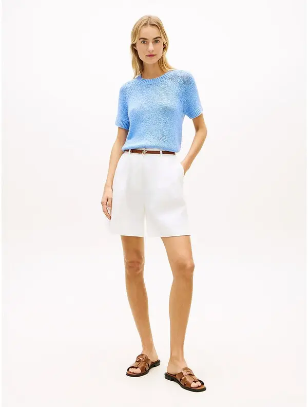 Tommy Hilfiger Textured Open-knit Short-sleeve Sweater
