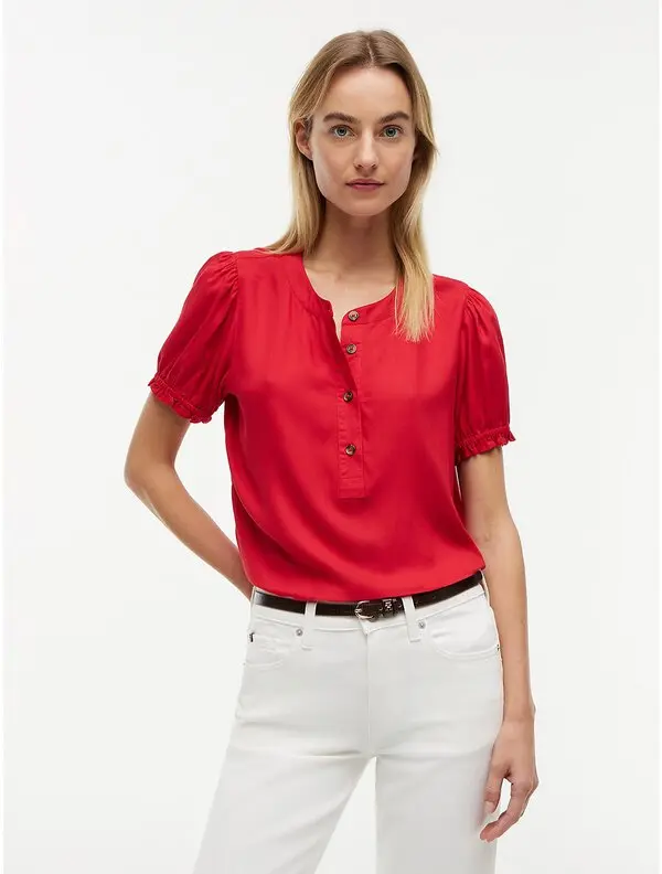 Tommy Hilfiger Lightweight Shirred Viscose Pullover Shirt - Primary Red