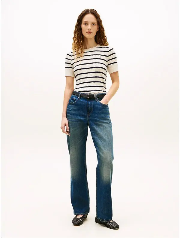 Tommy Hilfiger Short Sleeve Cable Knit Sweater - Sugarcane