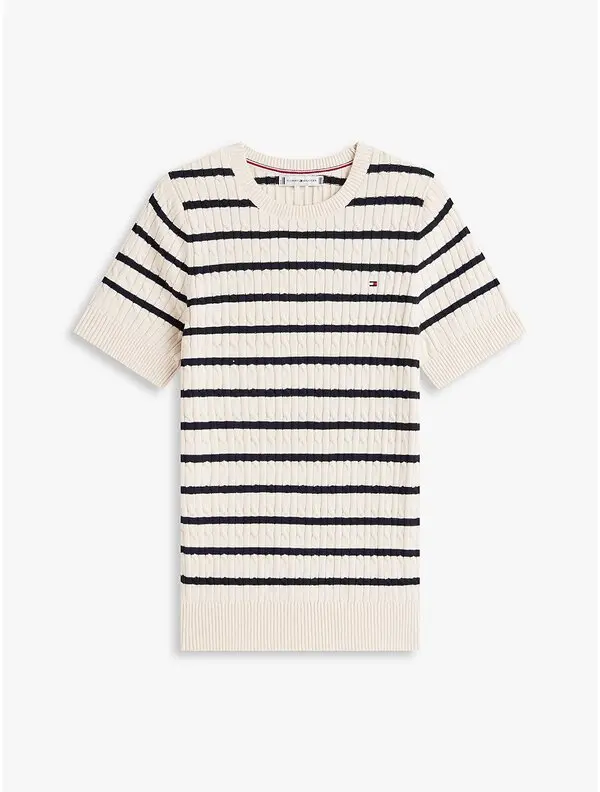 Tommy Hilfiger Short Sleeve Cable Knit Sweater - Sugarcane