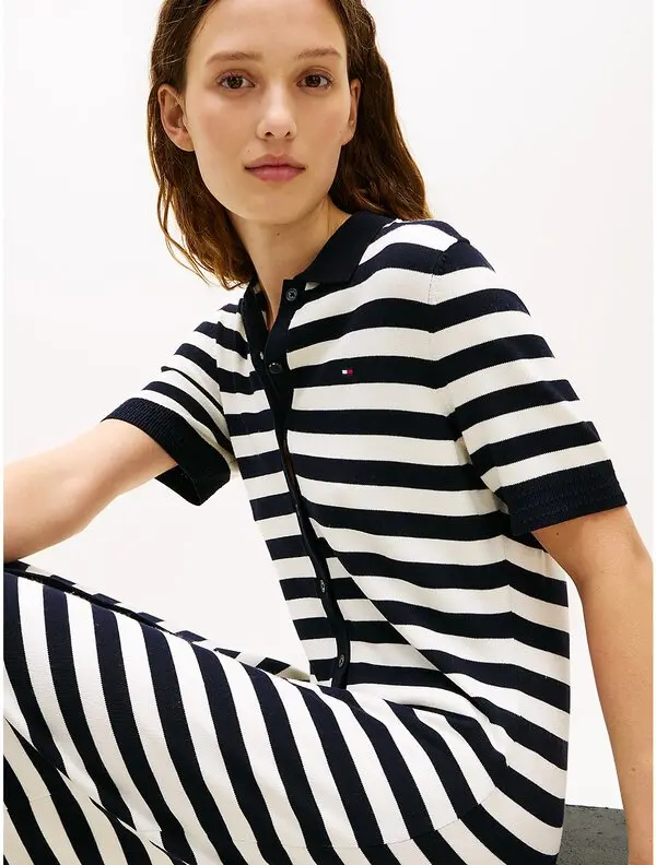 Tommy Hilfiger Striped Button-up Polo Sweater Dress