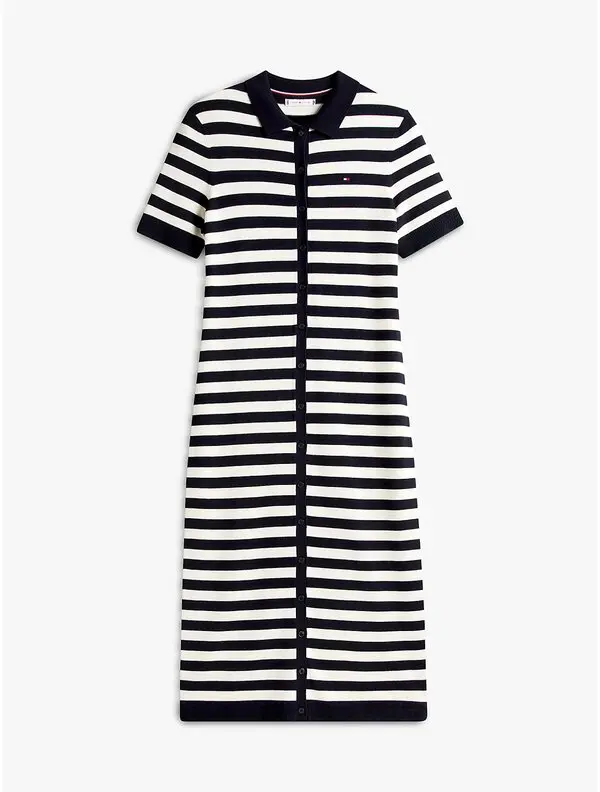 Tommy Hilfiger Striped Button-up Polo Sweater Dress