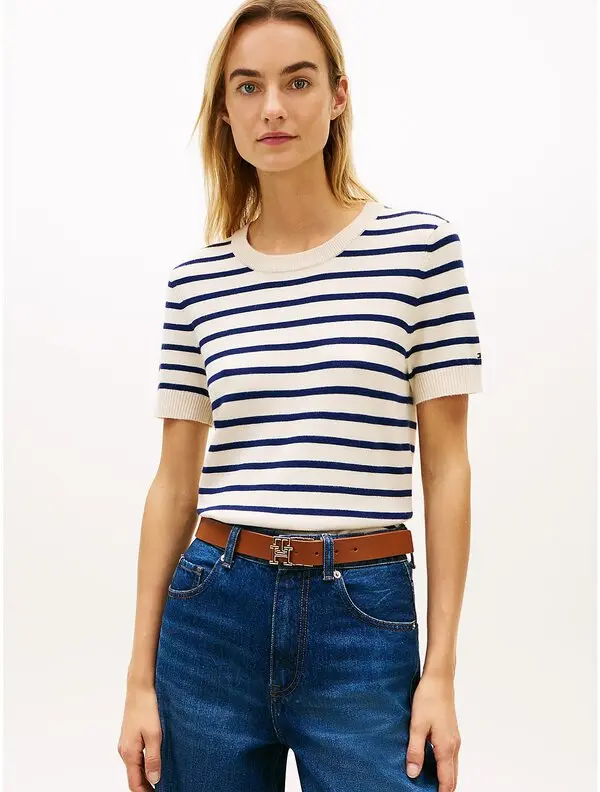 Tommy Hilfiger Striped Fine Knit Short Sleeve Sweater