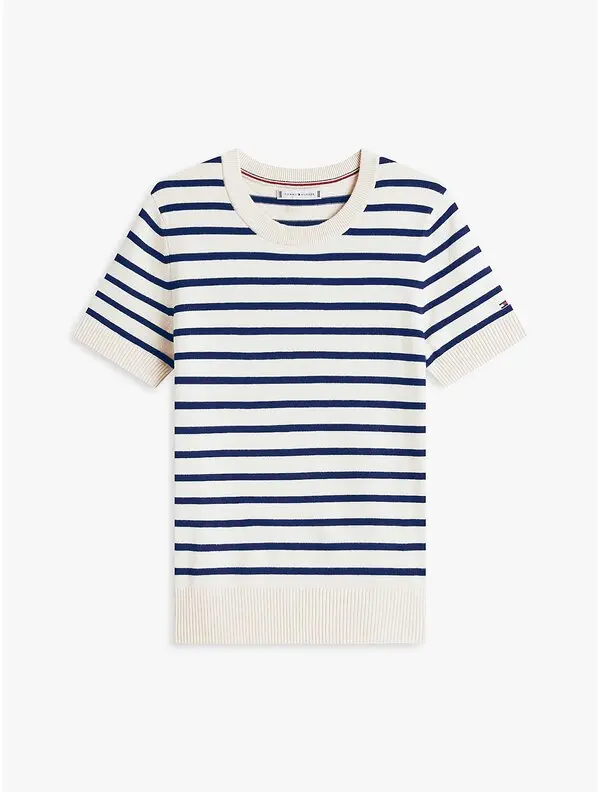 Tommy Hilfiger Striped Fine Knit Short Sleeve Sweater