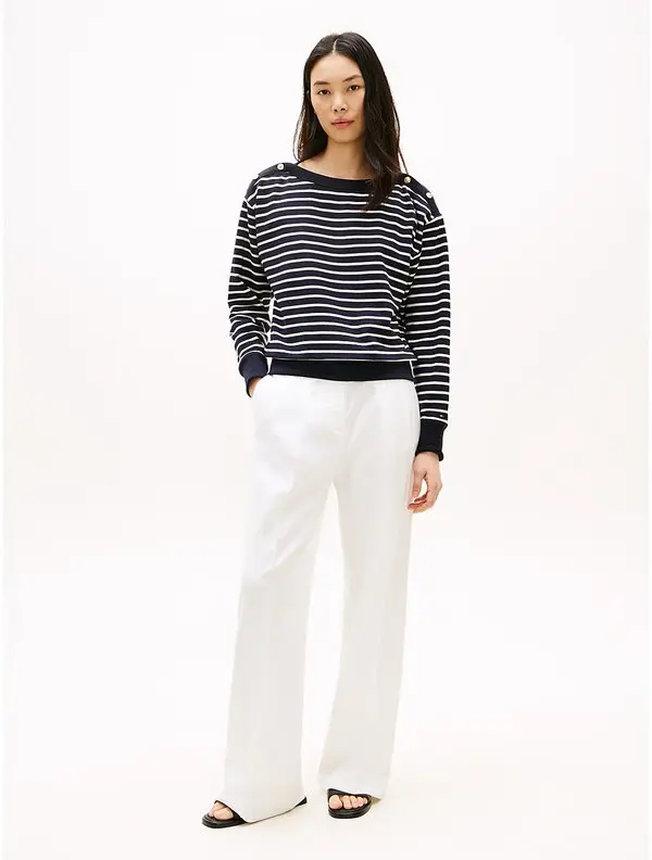Tommy Hilfiger Striped Boatneck Sweatshirt With Gold-tone Buttons