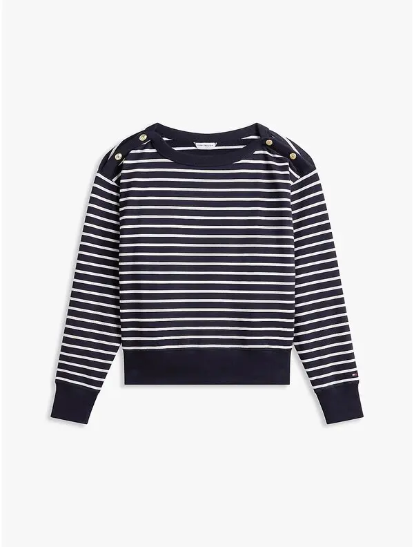 Tommy Hilfiger Striped Boatneck Sweatshirt With Gold-tone Buttons
