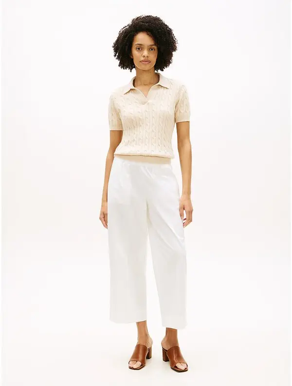 Tommy Hilfiger Pull-on Wide-leg Ankle Pants - Ecru