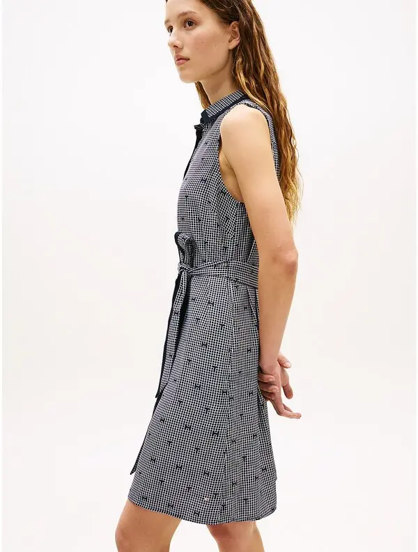 Tommy Hilfiger Sleeveless Crepe Shirtdress With Th Monogram Grid Print