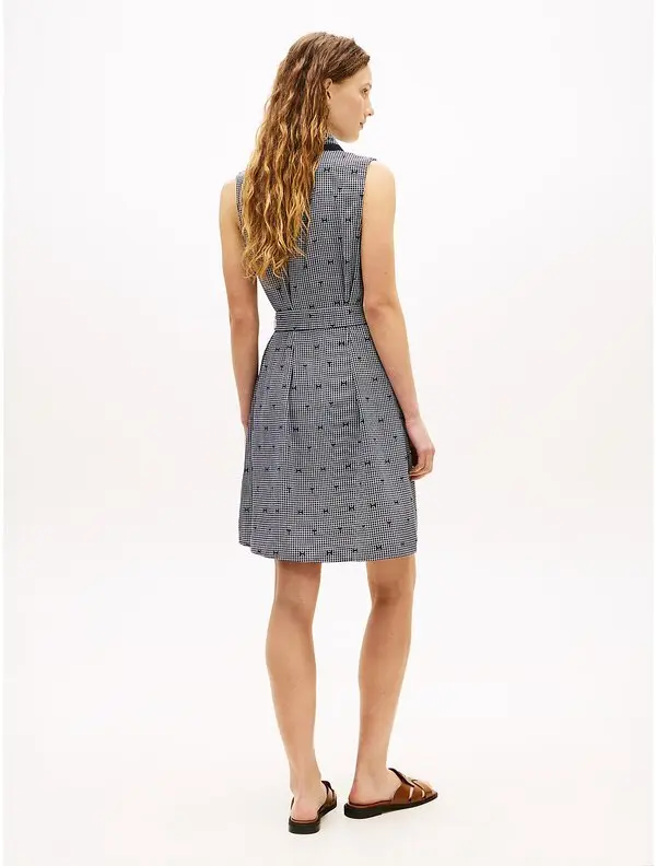 Tommy Hilfiger Sleeveless Crepe Shirtdress With Th Monogram Grid Print
