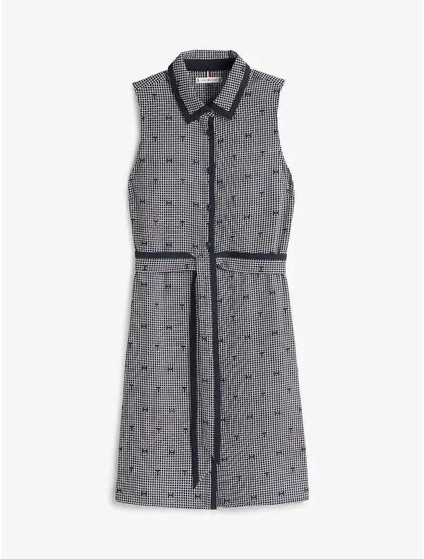 Tommy Hilfiger Sleeveless Crepe Shirtdress With Th Monogram Grid Print