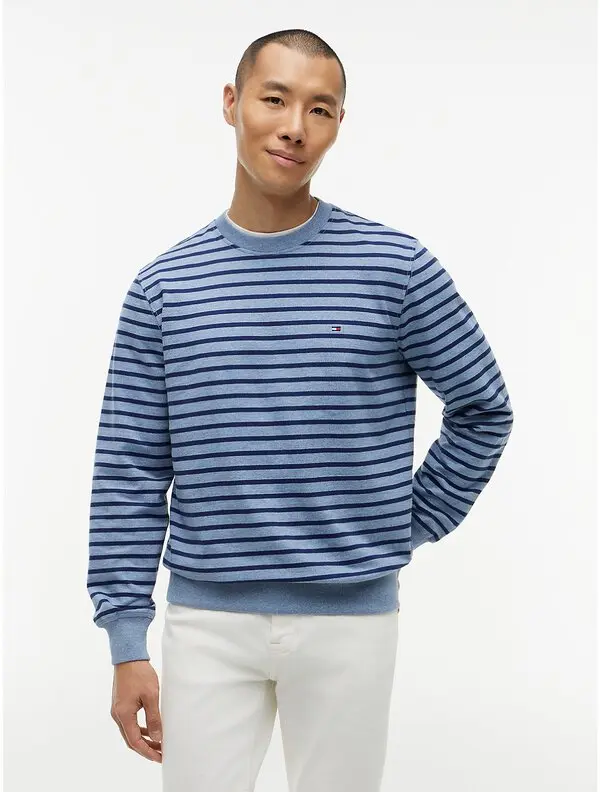Tommy Hilfiger Striped Terry Crewneck Sweatshirt - Blue