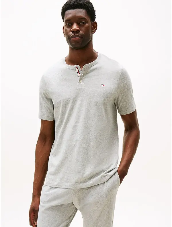 Tommy Hilfiger Sueded Jersey Henley Sleep Shirt Grey - Grey Heather