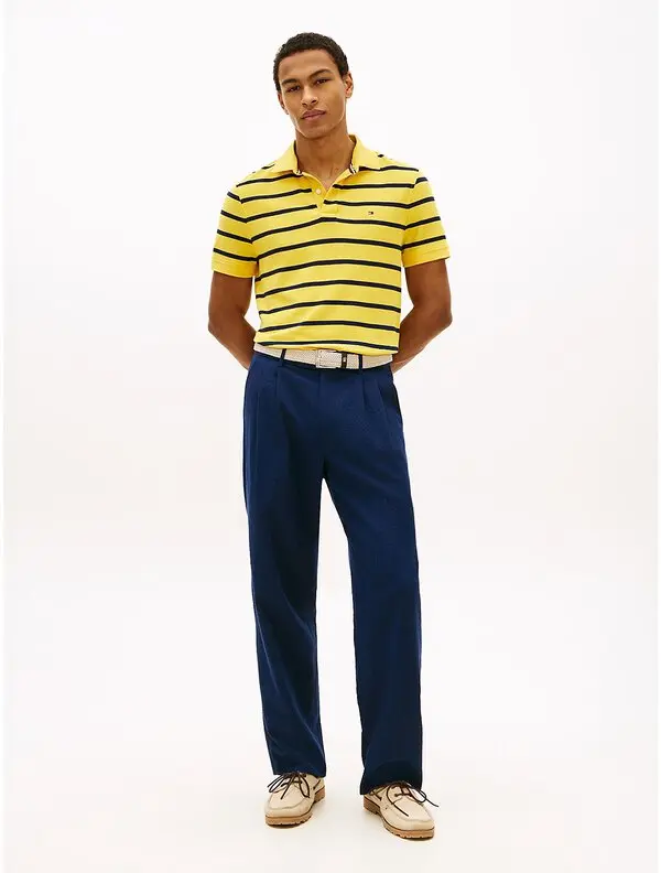 Tommy Hilfiger Regular Fit Striped Wicking Polo - Pollen/black Stripe