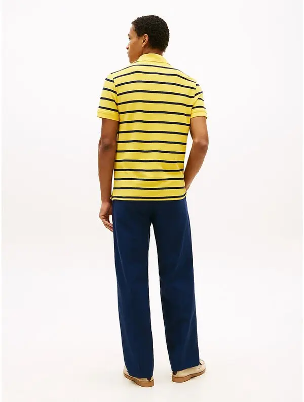 Tommy Hilfiger Regular Fit Striped Wicking Polo - Pollen/black Stripe