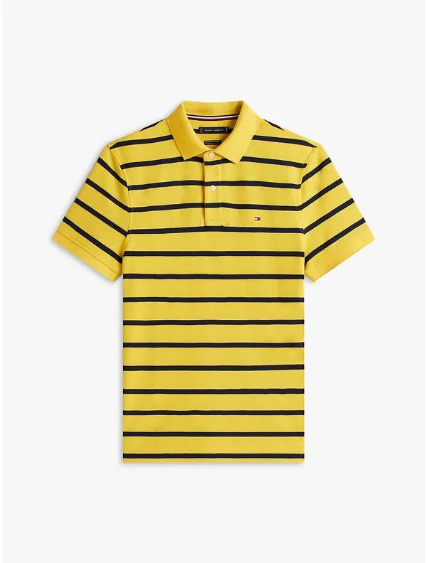 Tommy Hilfiger Regular Fit Striped Wicking Polo - Pollen/black Stripe