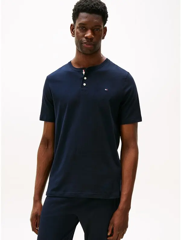 Tommy Hilfiger Sueded Jersey Henley Sleep Shirt - Navy