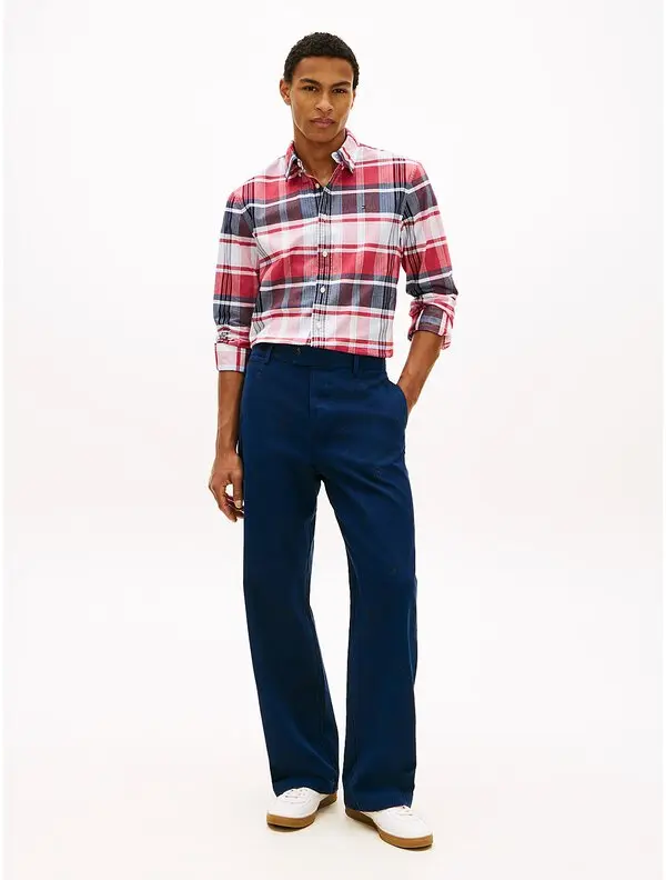 Tommy Hilfiger Regular Fit Plaid Stretch Oxford Shirt - Primary Red Multi