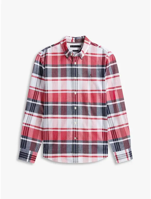 Tommy Hilfiger Regular Fit Plaid Stretch Oxford Shirt - Primary Red Multi