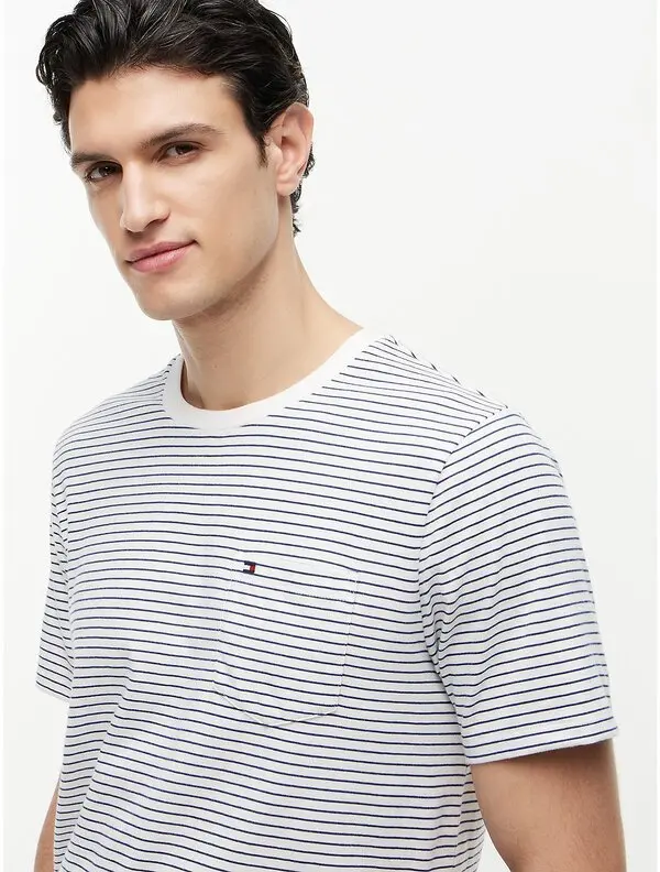 Tommy Hilfiger Striped Pocket T-shirt - Ivory Silk Stripe