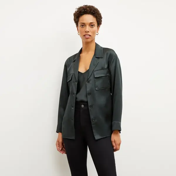 M.M.LAFLEUR Washable Silk Charmeuse Alyssa Jacket - Hunter