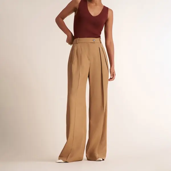 M.M.LAFLEUR Bia Pleated Wide-leg Trousers In Air Twill - Macaroon